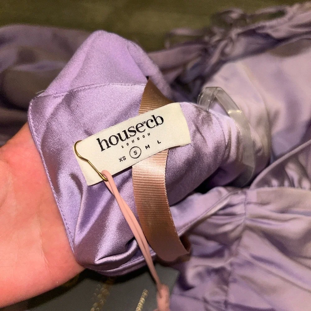 House of CB | Dresses | House Of Cb Kate Orchid Satin Wrap Front Mini ...